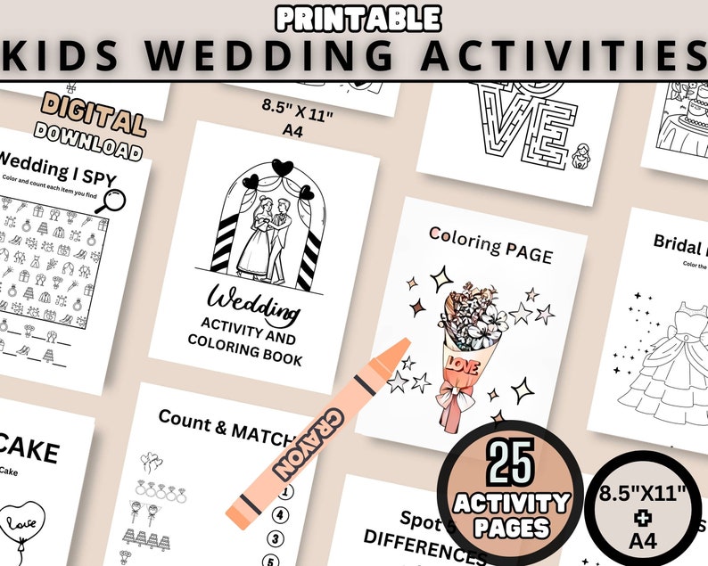Kids Wedding Activity Book Printable Wedding Coloring Book - Etsy