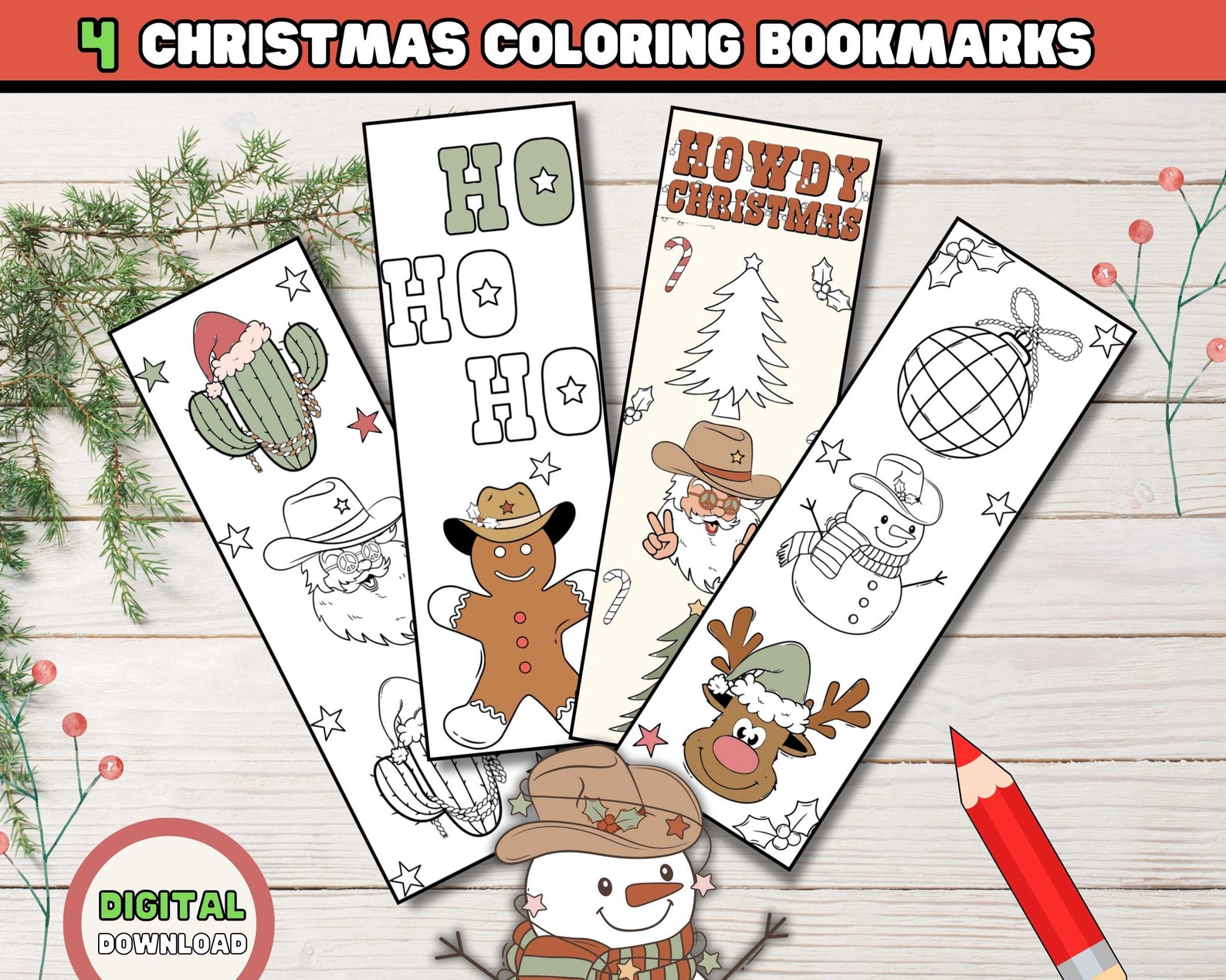 Western Christmas Coloring Bookmarks: Printable Winter Activity ...