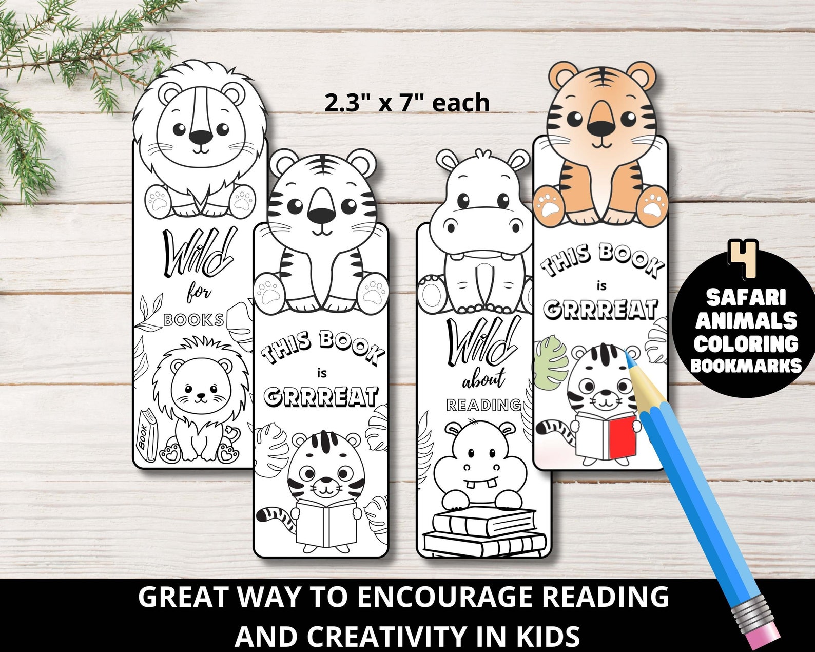 Safari Animals Printable Coloring Bookmarks, Coloring Page Book Marks ...