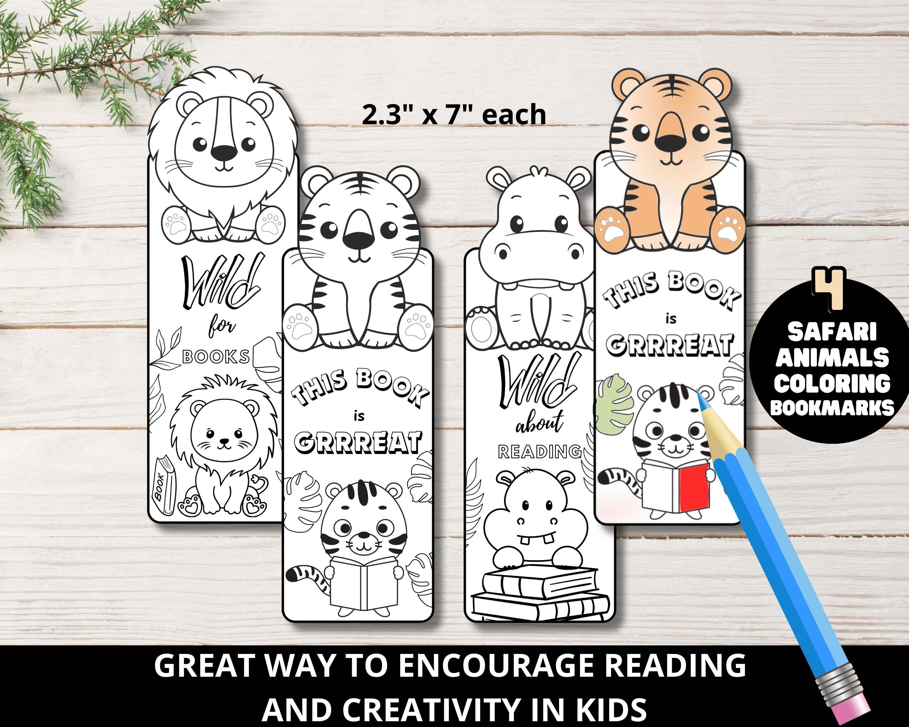 Safari Animals Printable Coloring Bookmarks, Coloring Page Book Marks ...