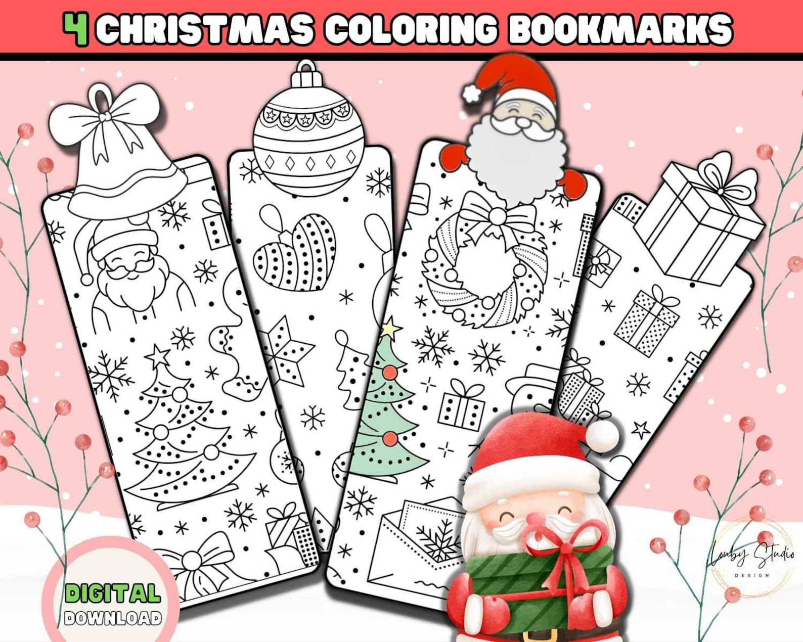 Printable Christmas Coloring Bookmarks, Kids Christmas Activity ...