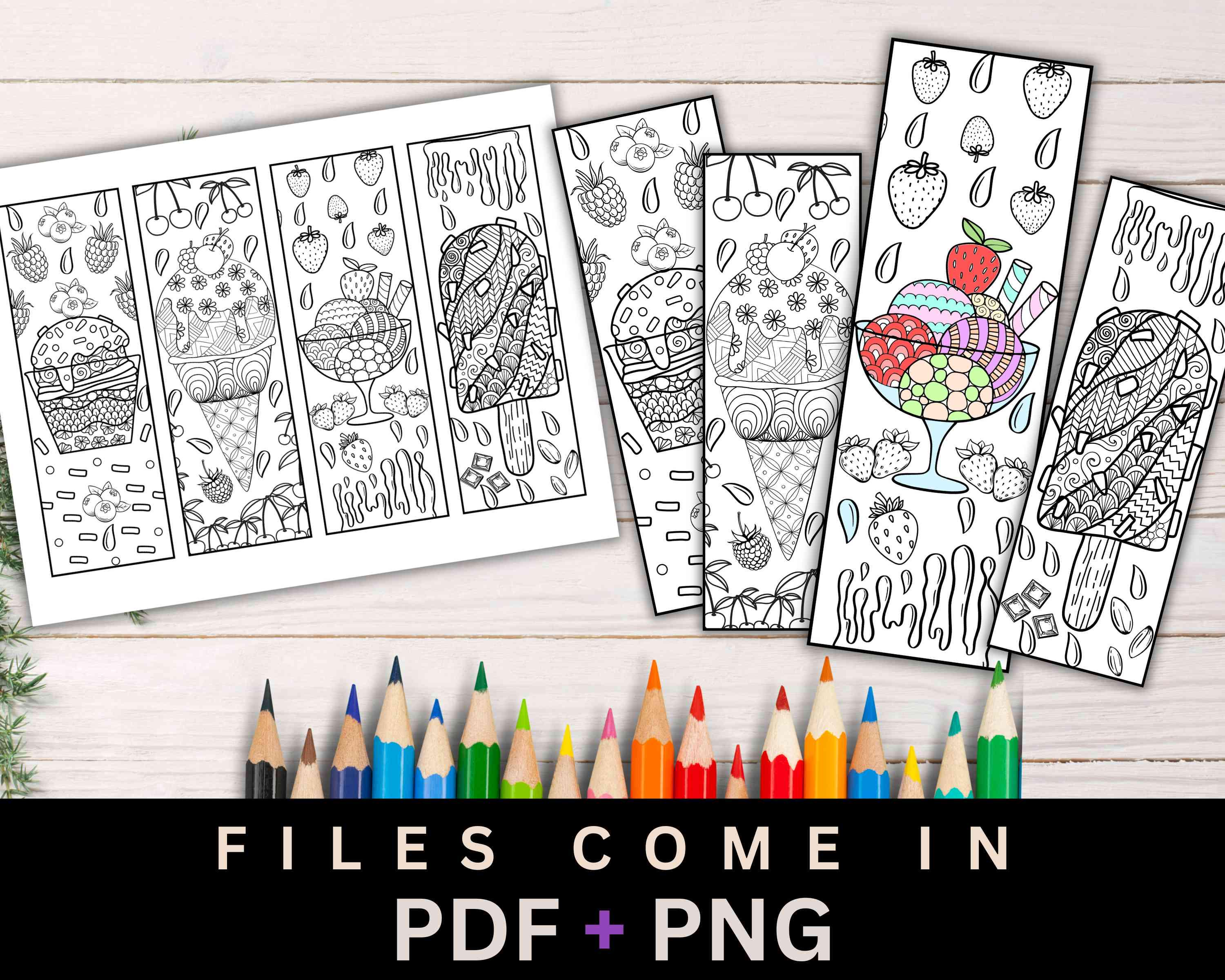 Fun Ice Cream Book Mark Coloring Pages, Kids Teens & Adults Color Pages ...