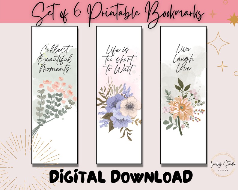 Floral Printable Bookmarks Set: Watercolor Bookmarks (digital Download ...