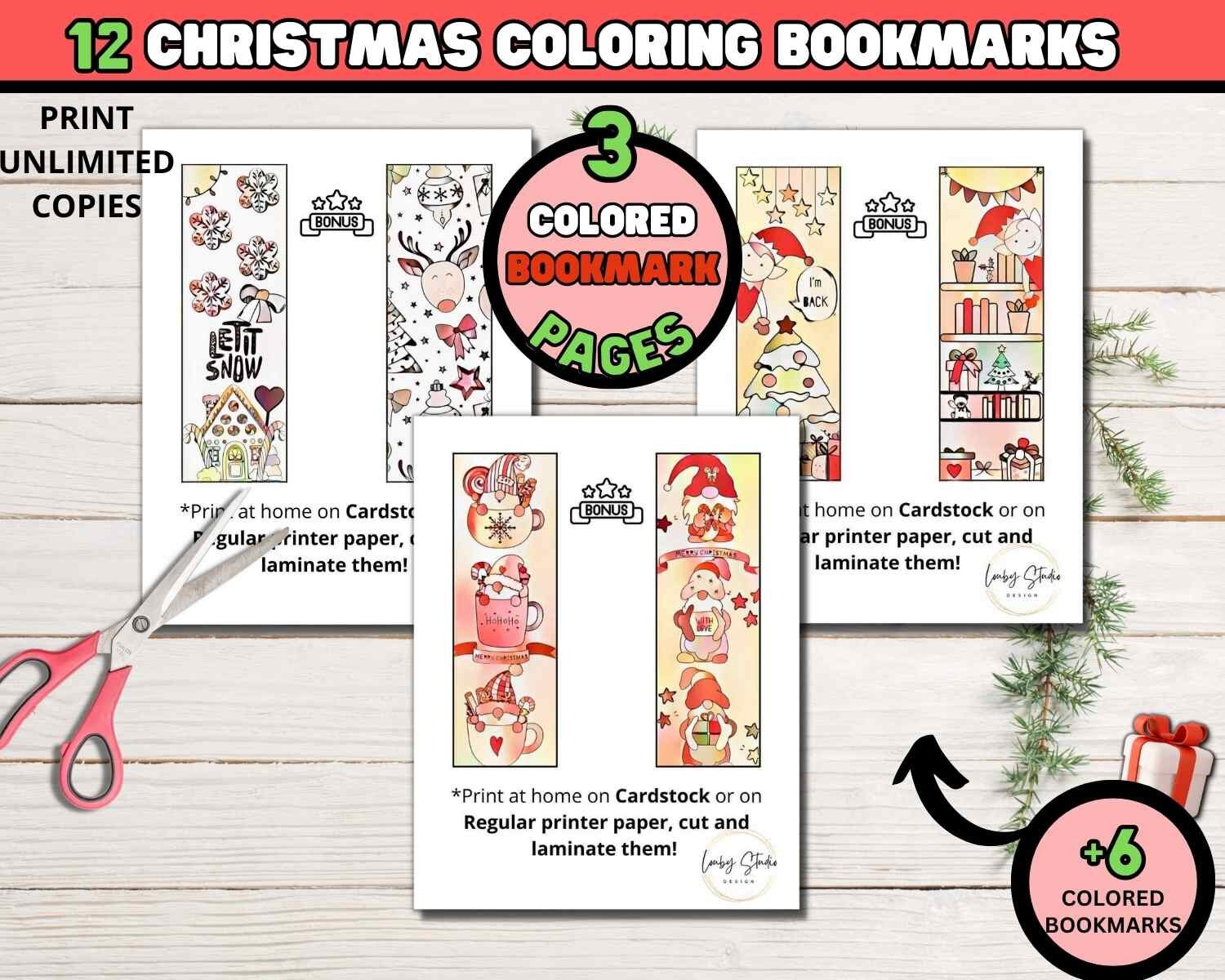 Christmas Bookmarks Printable BUNDLE, Kids Christmas Gnome Coloring ...