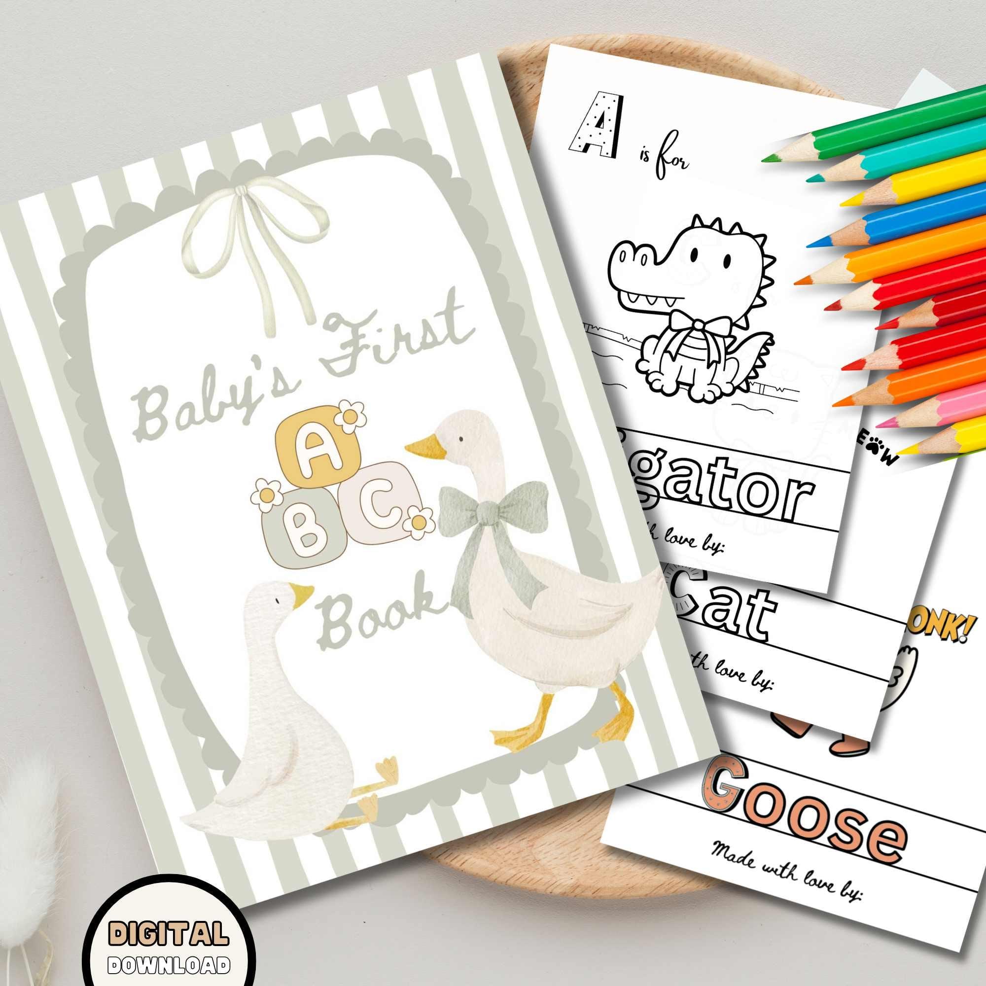 Silly Goose Baby Shower Coloring ABC Book, Alphabet Guest Book Unique ...