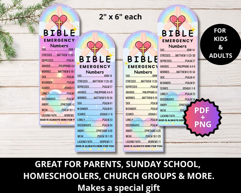 Bible Emergency Numbers Bookmarks, Emergency Bible Verse Bookmarks ...