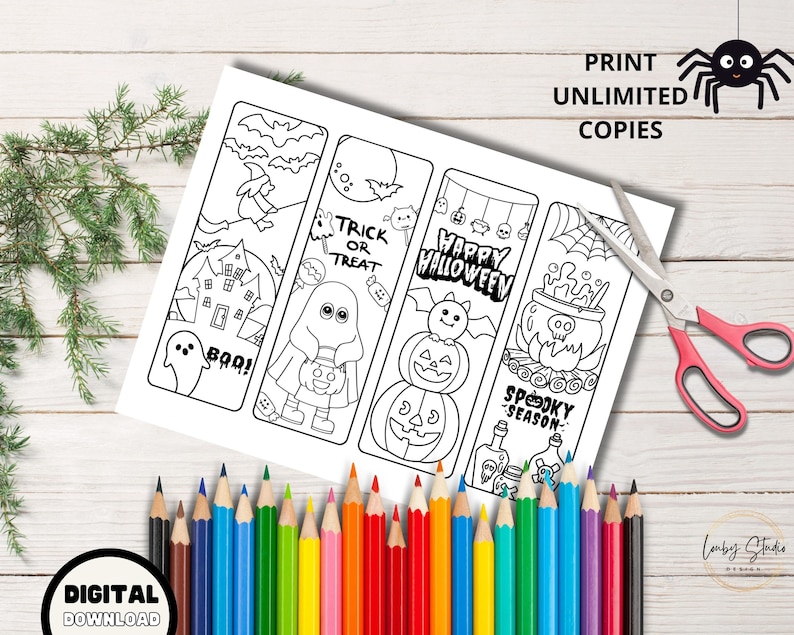 Halloween Coloring Bookmarks, Kids Halloween Coloring Page Classroom ...