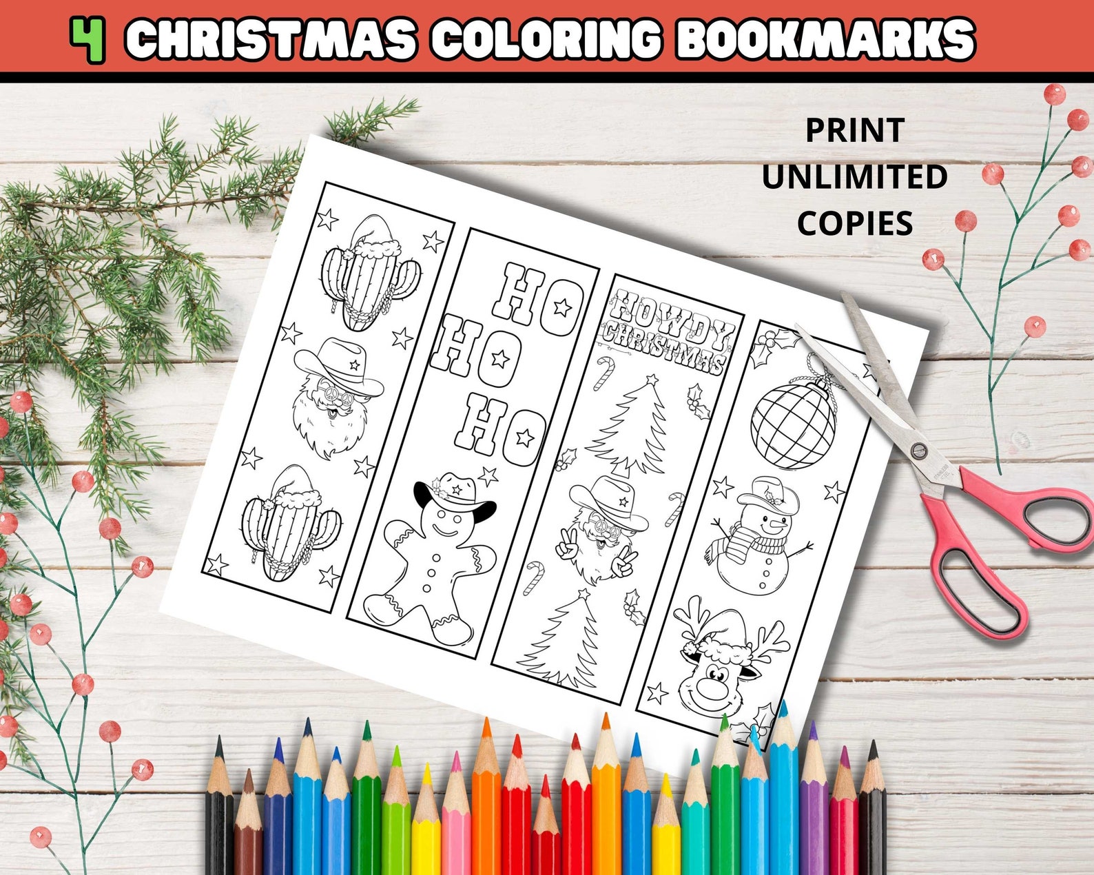 Western Christmas Coloring Bookmarks: Printable Winter Activity ...
