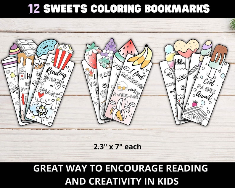 Printable Coloring Bookmarks BUNDLE, Dessert Coloring Book Marks, Kids ...