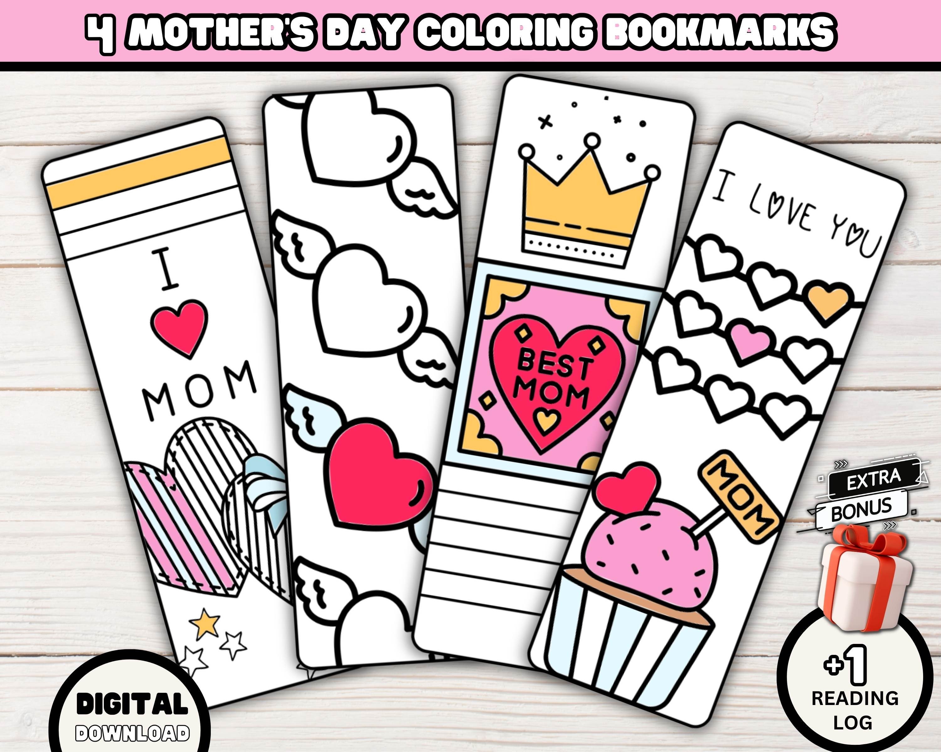 Mothers Day Coloring Page Bookmarks, Happy Mothers Day Coloring Card ...