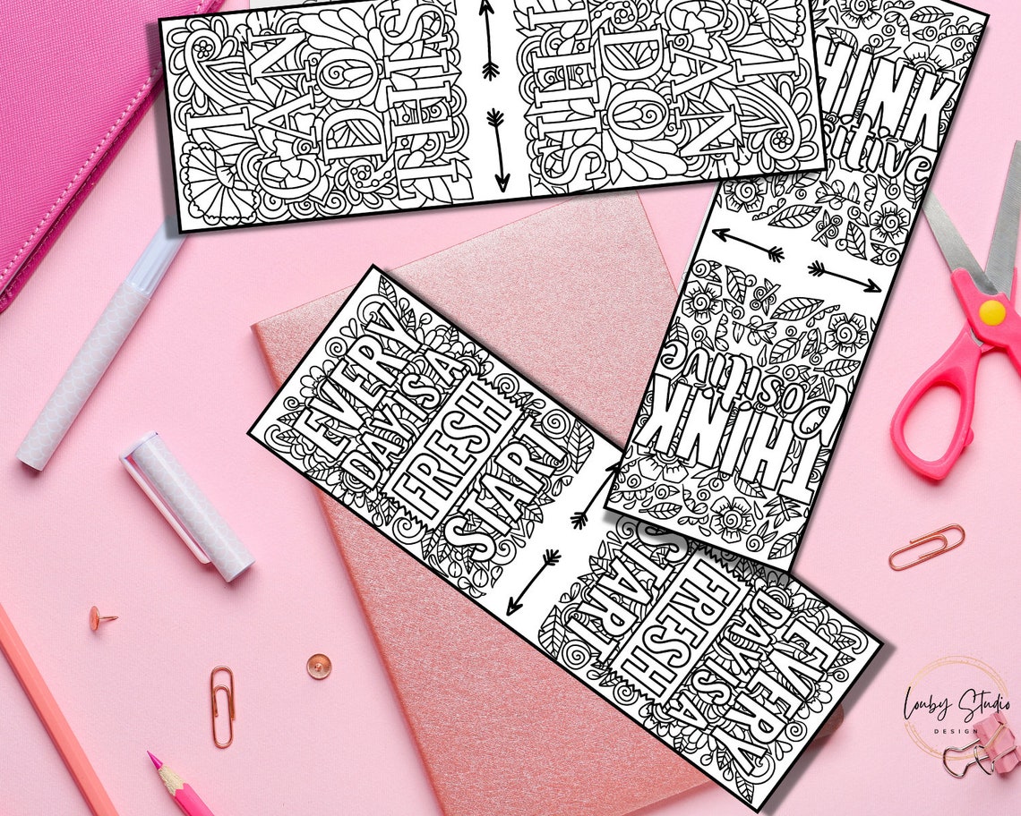Printable Motivational Coloring Bookmark Pages, Digital Book Marks ...