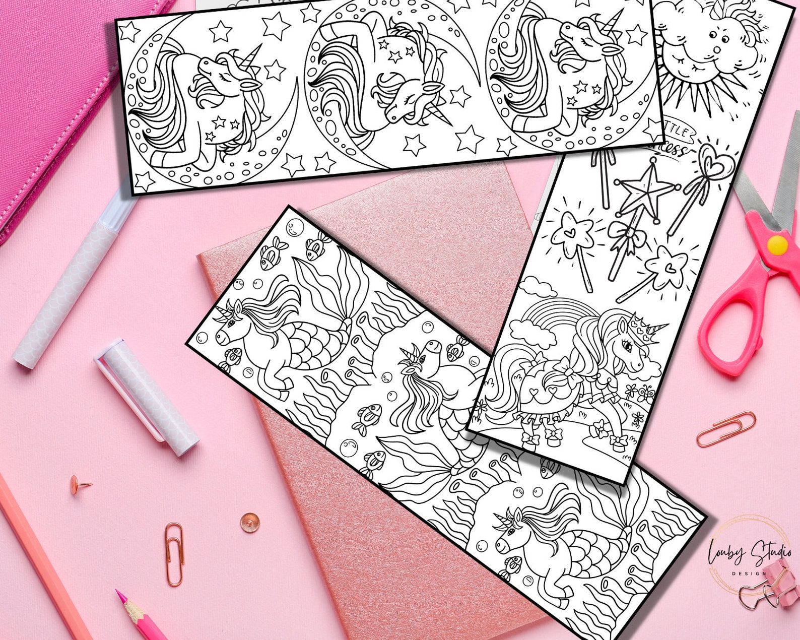 Printable Unicorn Coloring Page, Cute Girls Coloring Bookmarks, Digital ...