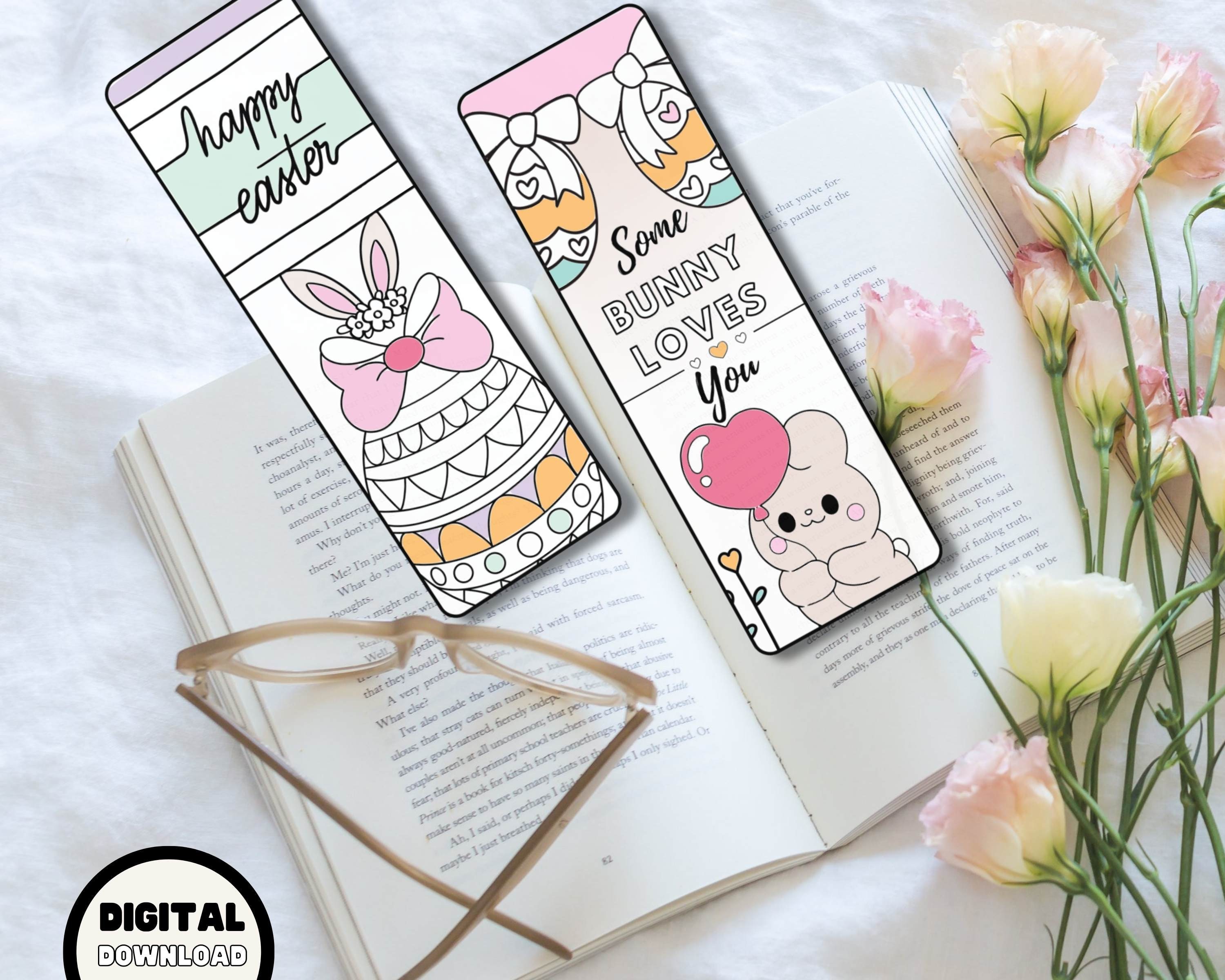 Printable Easter Bunny Coloring Bookmarks, Happy Easter Class Gift ...