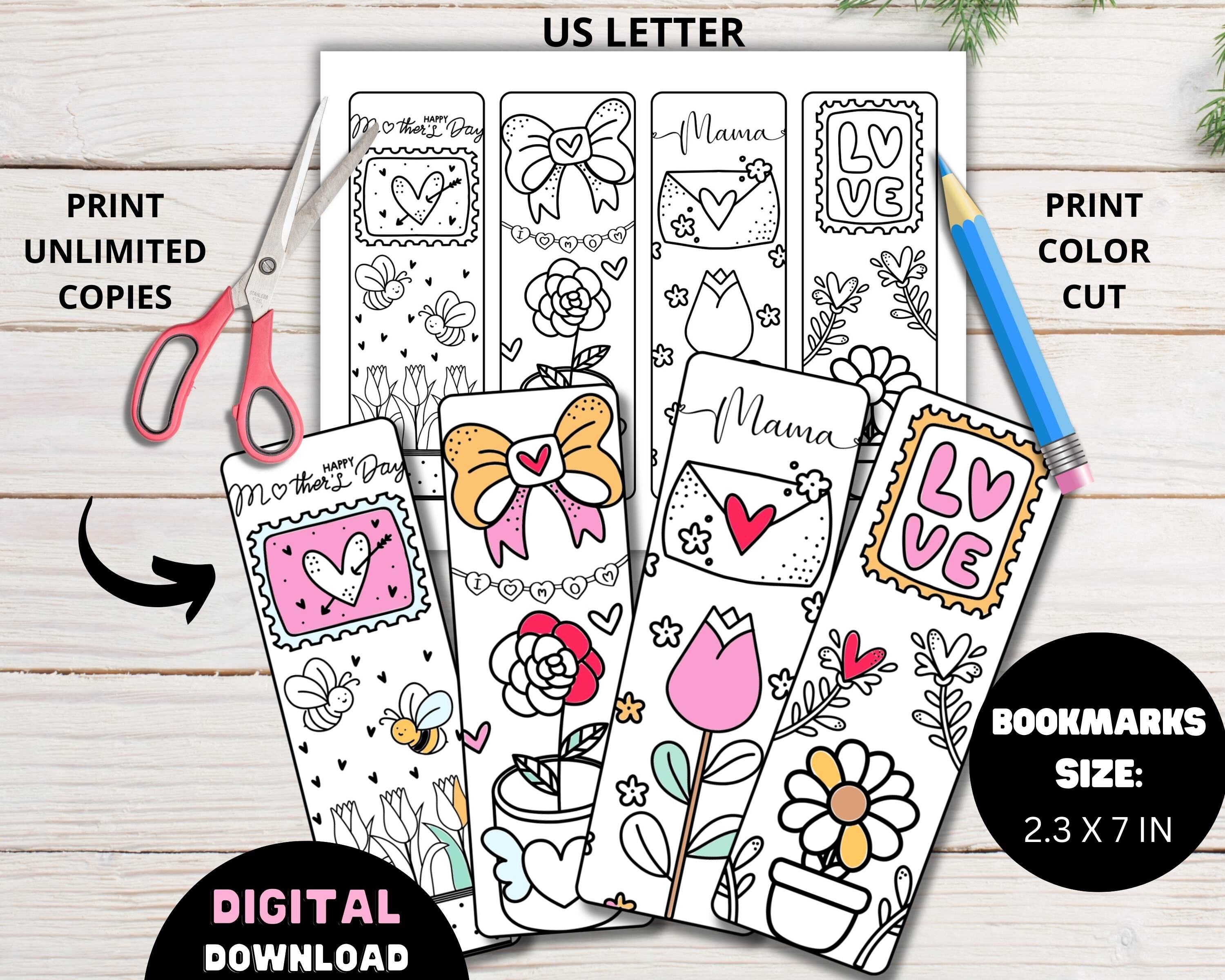 Happy Mothers Day Coloring Pages Bookmarks, Printable Mothers Day ...