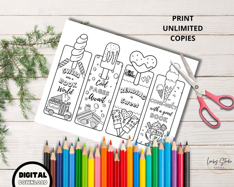 Printable Coloring Bookmarks, Ice Cream Coloring Book Marks, Kids ...