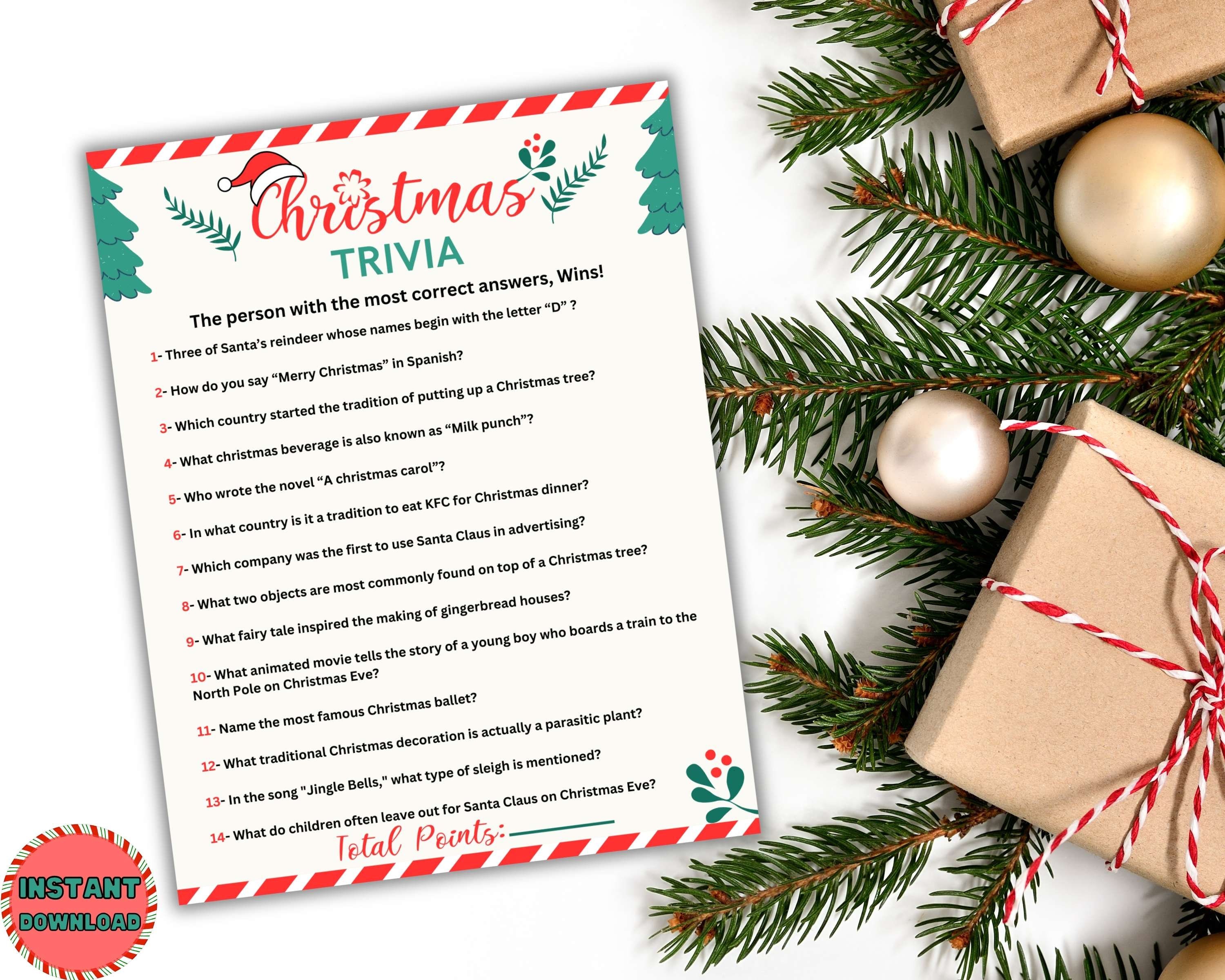 Christmas Trivia Game Printable Holiday Trivia Game for Adults ...