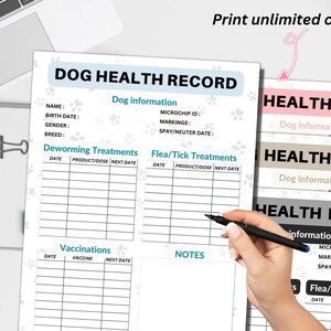 Dog Health Record, Printable Dog Shot Record, Puppy and Dog Vaccination ...
