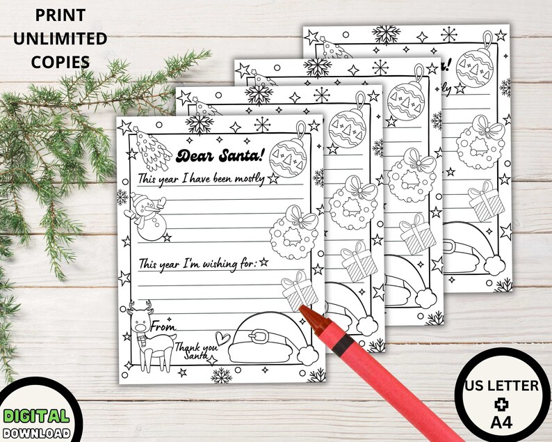 Letter to Santa Coloring Page, Printable Dear Santa Letter, Christmas ...