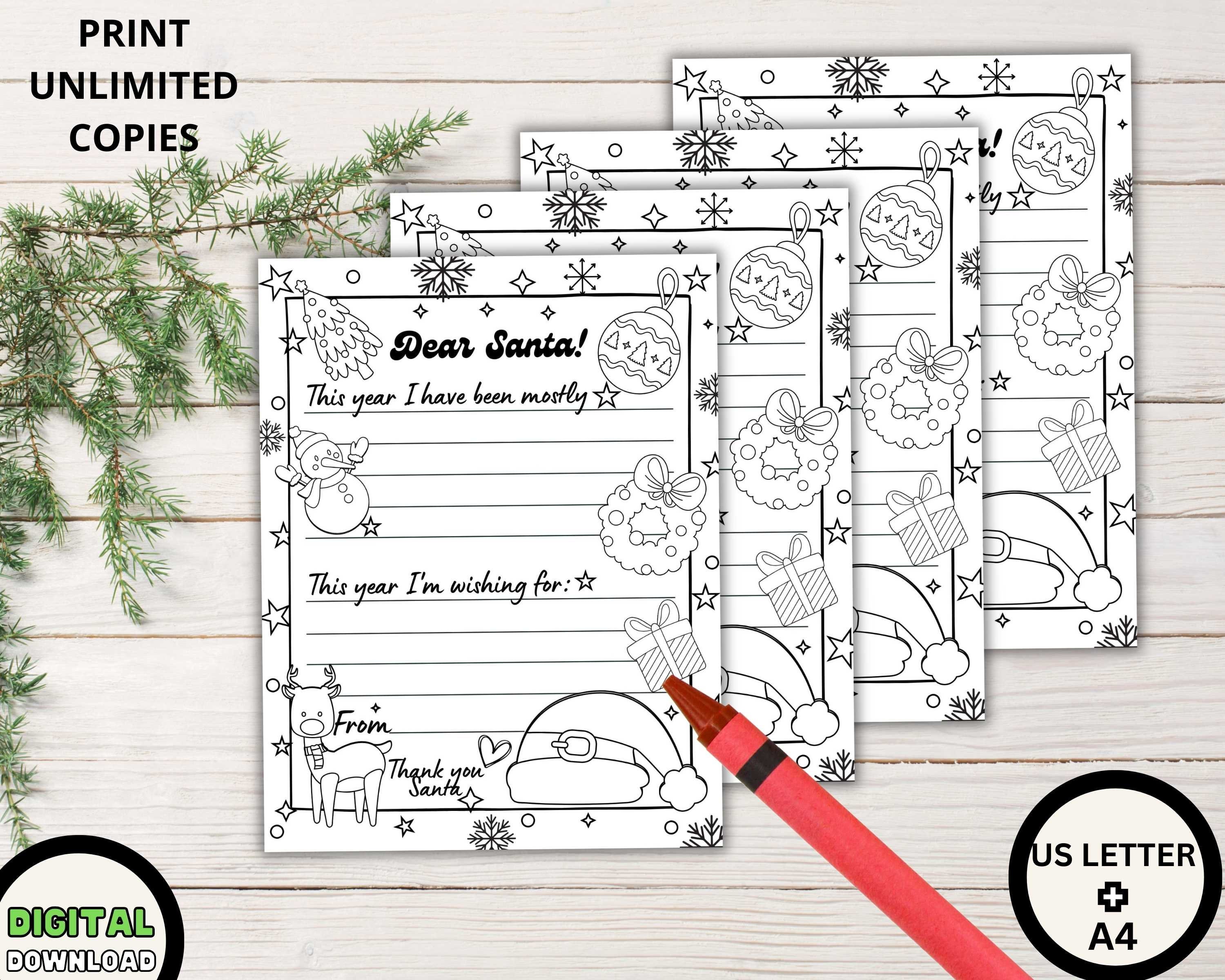Letter to Santa Coloring Page, Printable Dear Santa Letter, Christmas ...