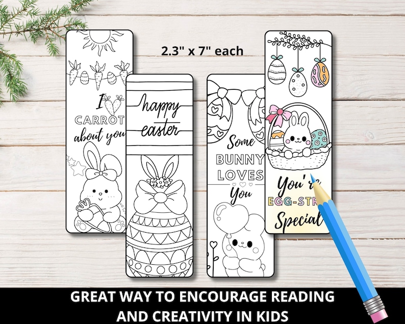 Printable Easter Bunny Coloring Bookmarks, Happy Easter Class Gift ...