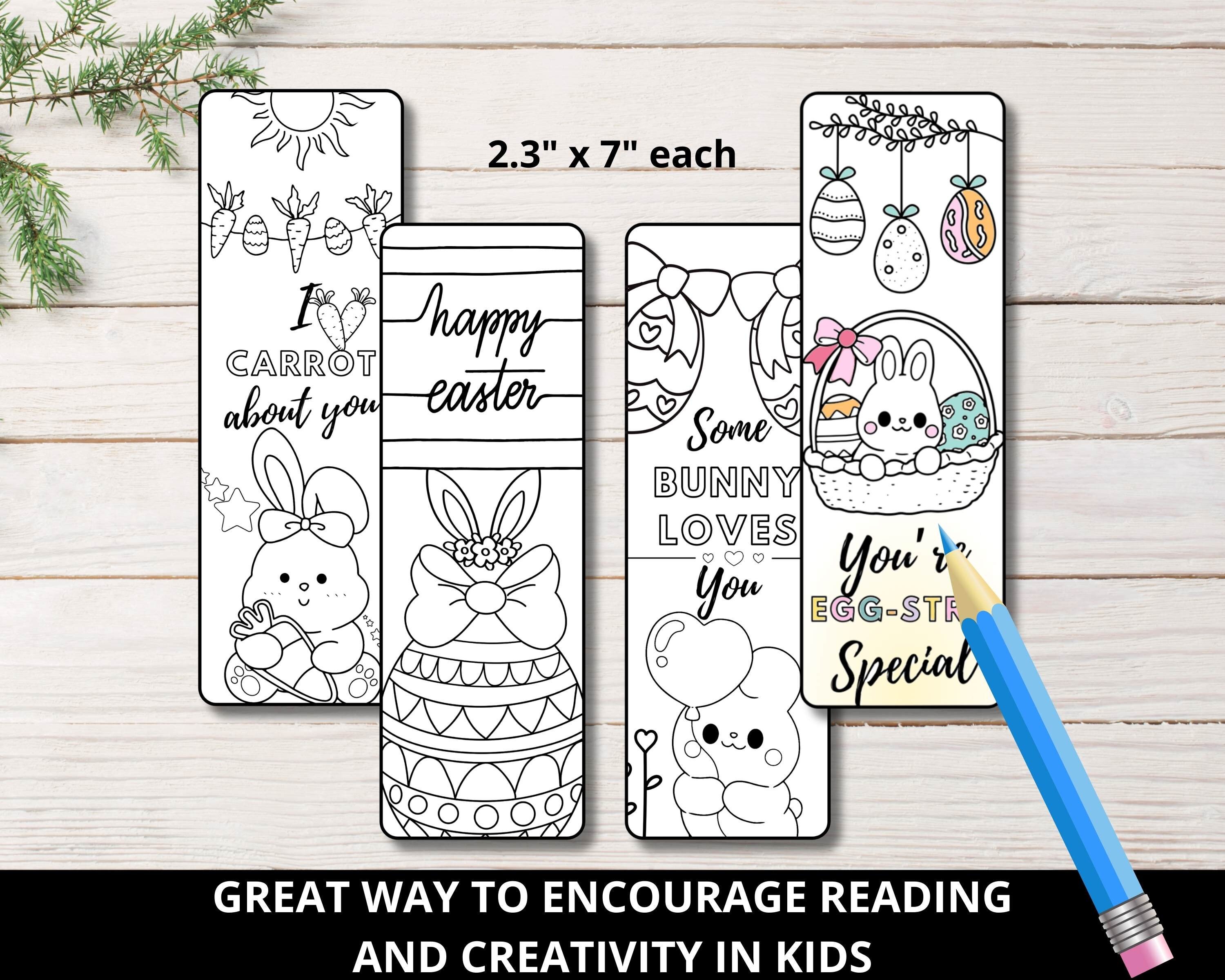 Printable Easter Bunny Coloring Bookmarks, Happy Easter Class Gift ...