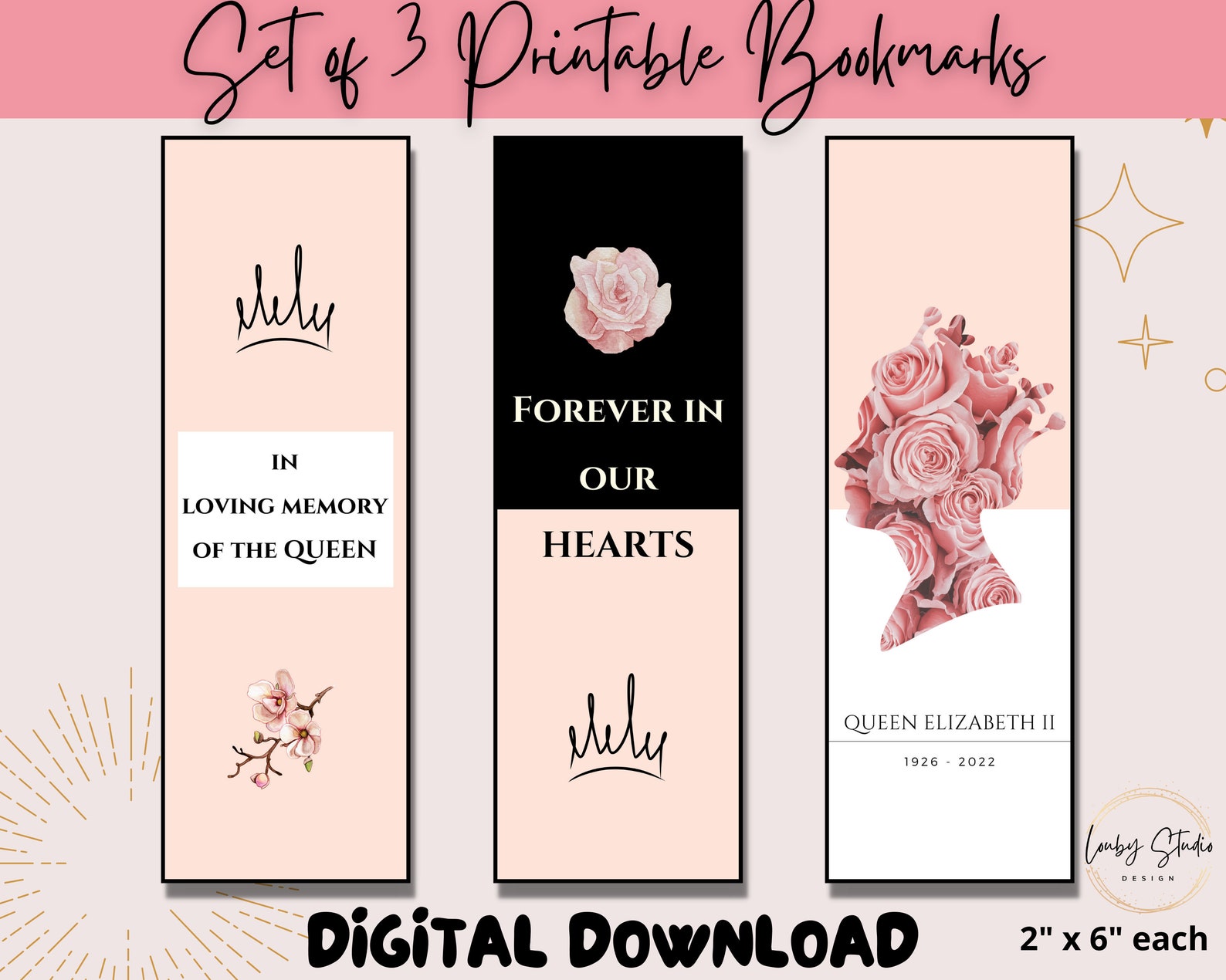 Queen Elizabeth Printable Bookmarks, Minimalist Book Mark, Floral ...