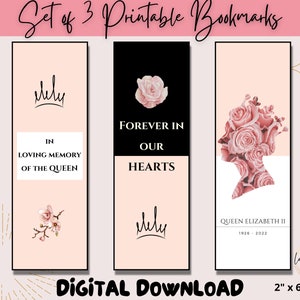 Queen Elizabeth Printable Bookmarks, Minimalist Book Mark, Floral ...