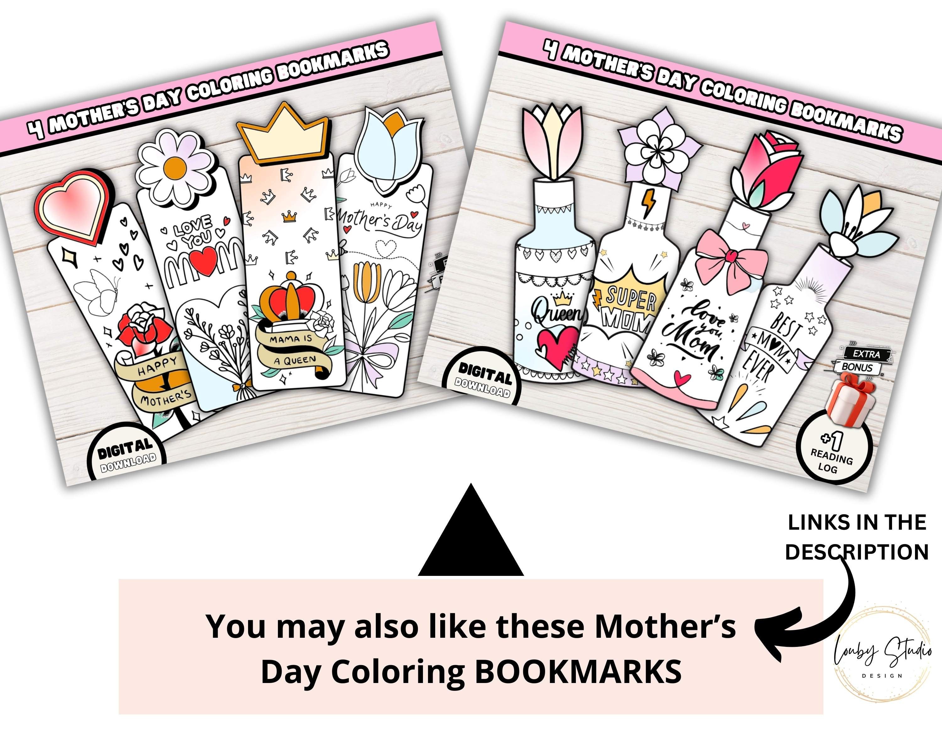 Printable Mothers Day Bear Coloring Bookmarks, Happy Mothers Day ...