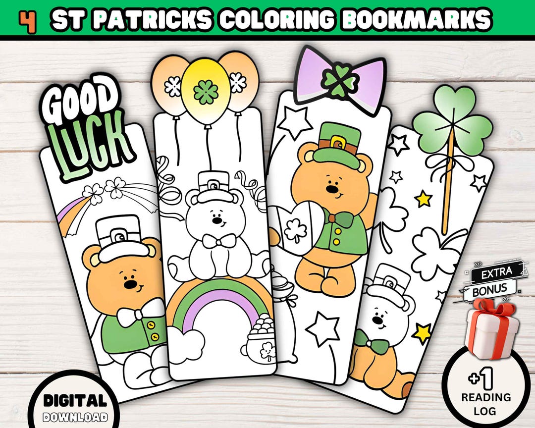 Kids Coloring Bookmarks Printable Cute Bold Coloring Page Lucky St Patricks Day Coloring Sheet ...