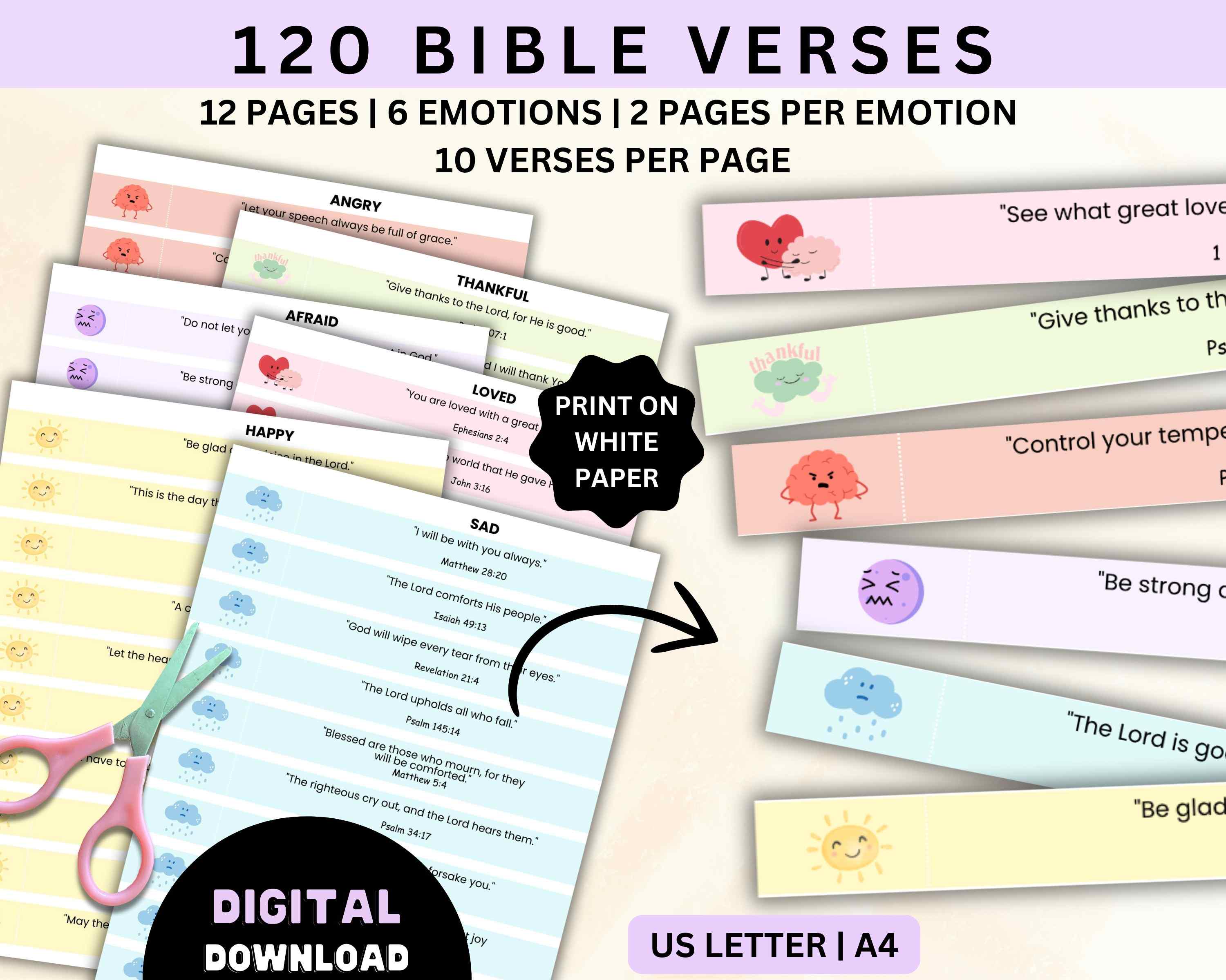 Bible Verse Jar for Kids Scripture Jar, Printable Bible Verse Emotions ...