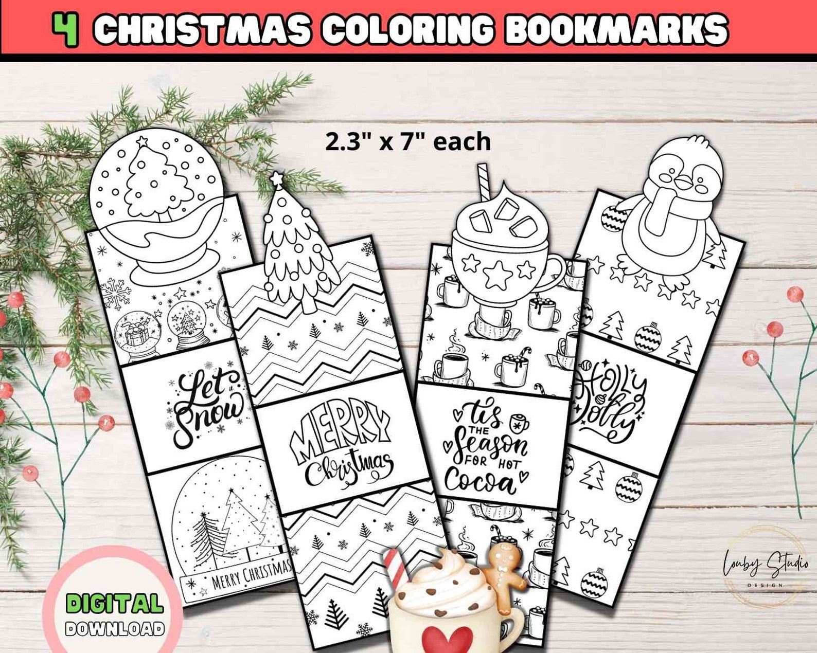 Christmas Coloring Bookmarks Printable Coloring Page Activity, Kids ...