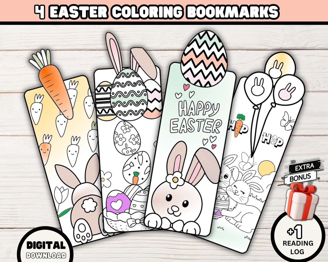 Easter Eggs Coloring Bookmarks, Printable Easter Bunny Coloring Book ...