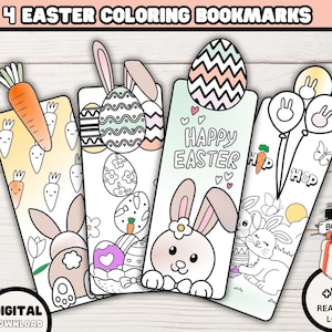 Easter Eggs Coloring Bookmarks, Printable Easter Bunny Coloring Book ...