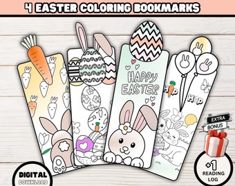 Printable Easter Bunny Coloring Bookmarks, Happy Easter Class Gift ...