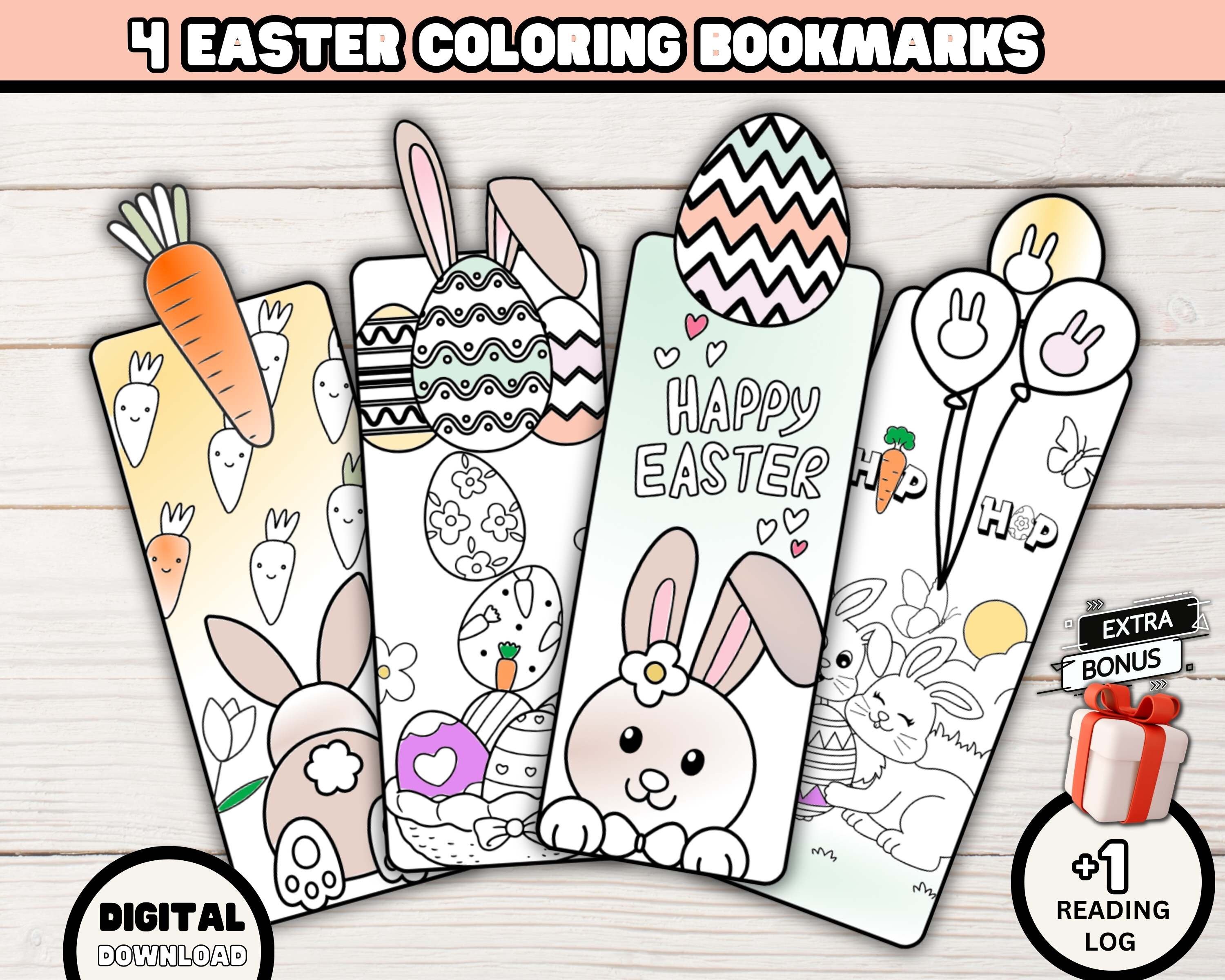 Easter Eggs Coloring Bookmarks, Printable Easter Bunny Coloring Book ...