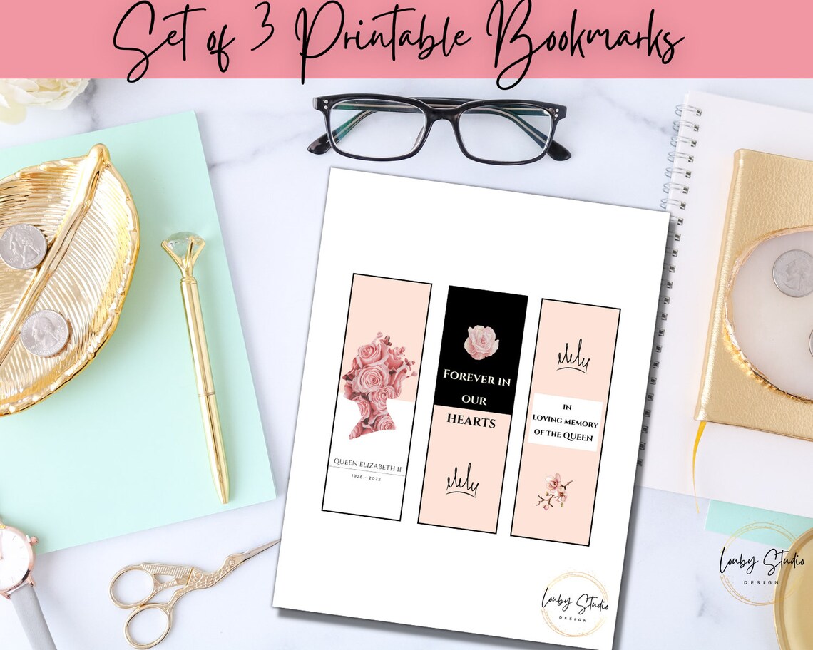 Queen Elizabeth Printable Bookmarks, Minimalist Book Mark, Floral ...