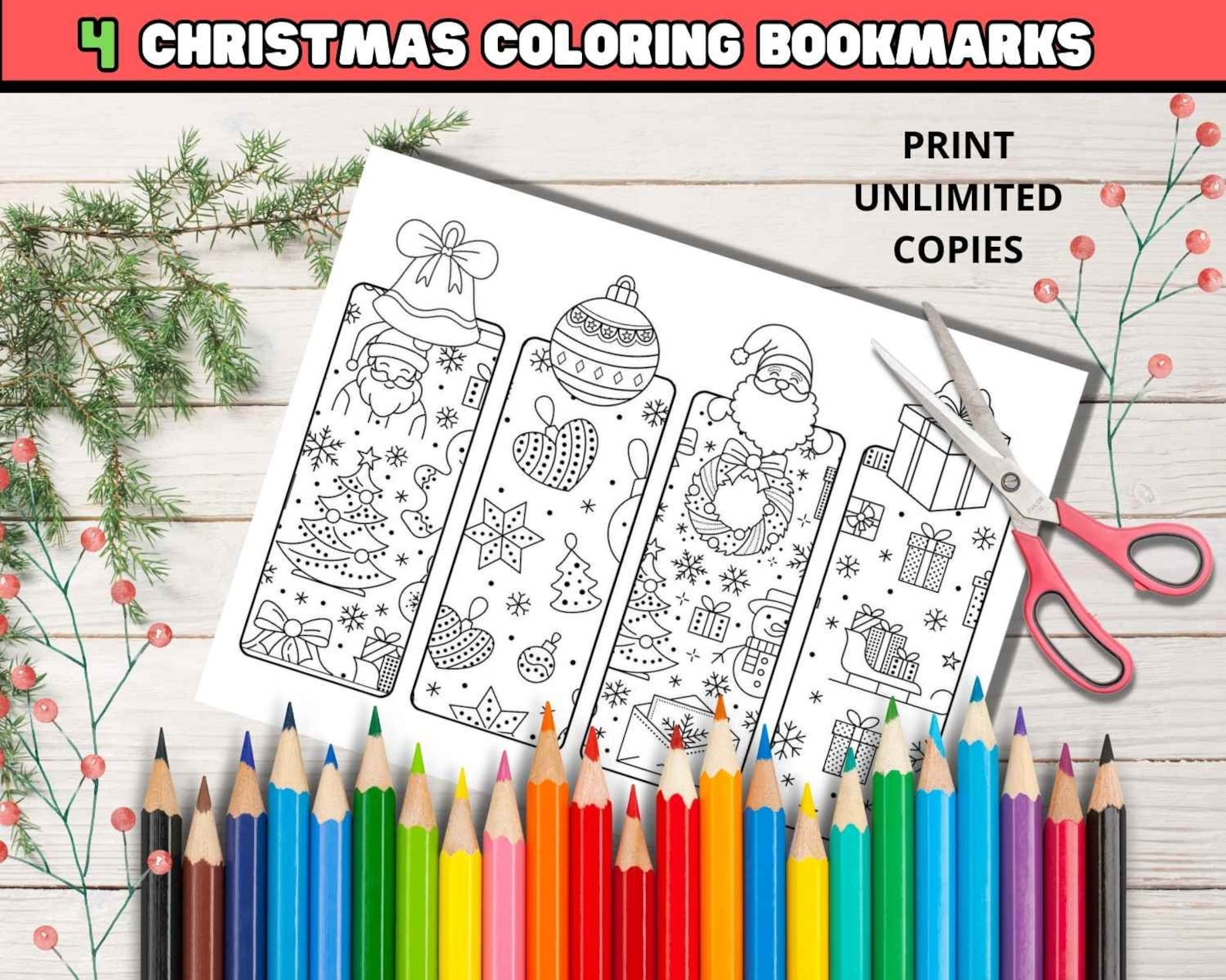 Printable Christmas Coloring Bookmarks, Kids Christmas Activity ...