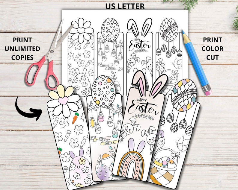 Easter Coloring Bookmarks BUNDLE, Printable Easter Eggs Coloring Pages ...