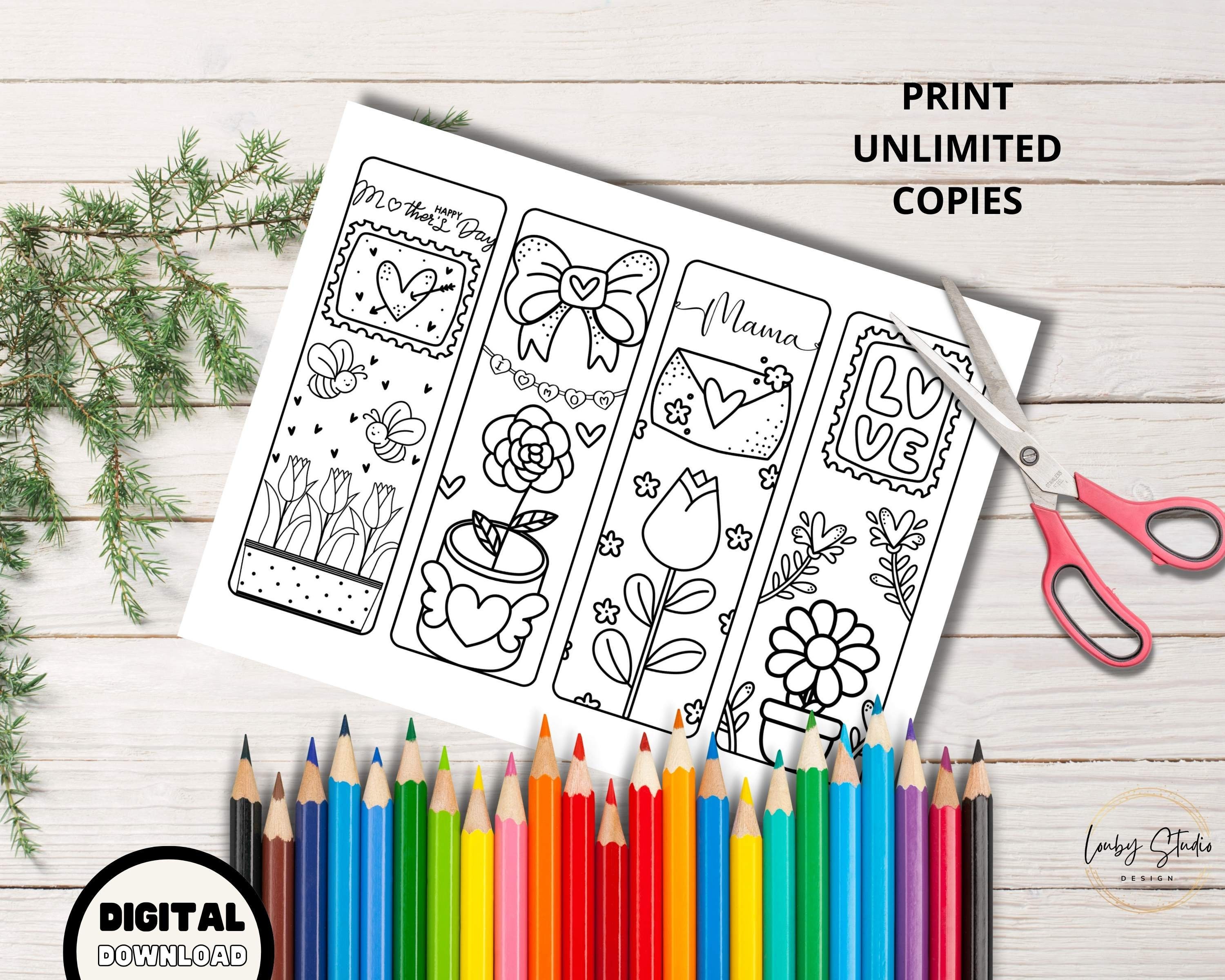 Mothers Day Coloring Bookmarks Cards, Happy Mothers Day Flowers ...