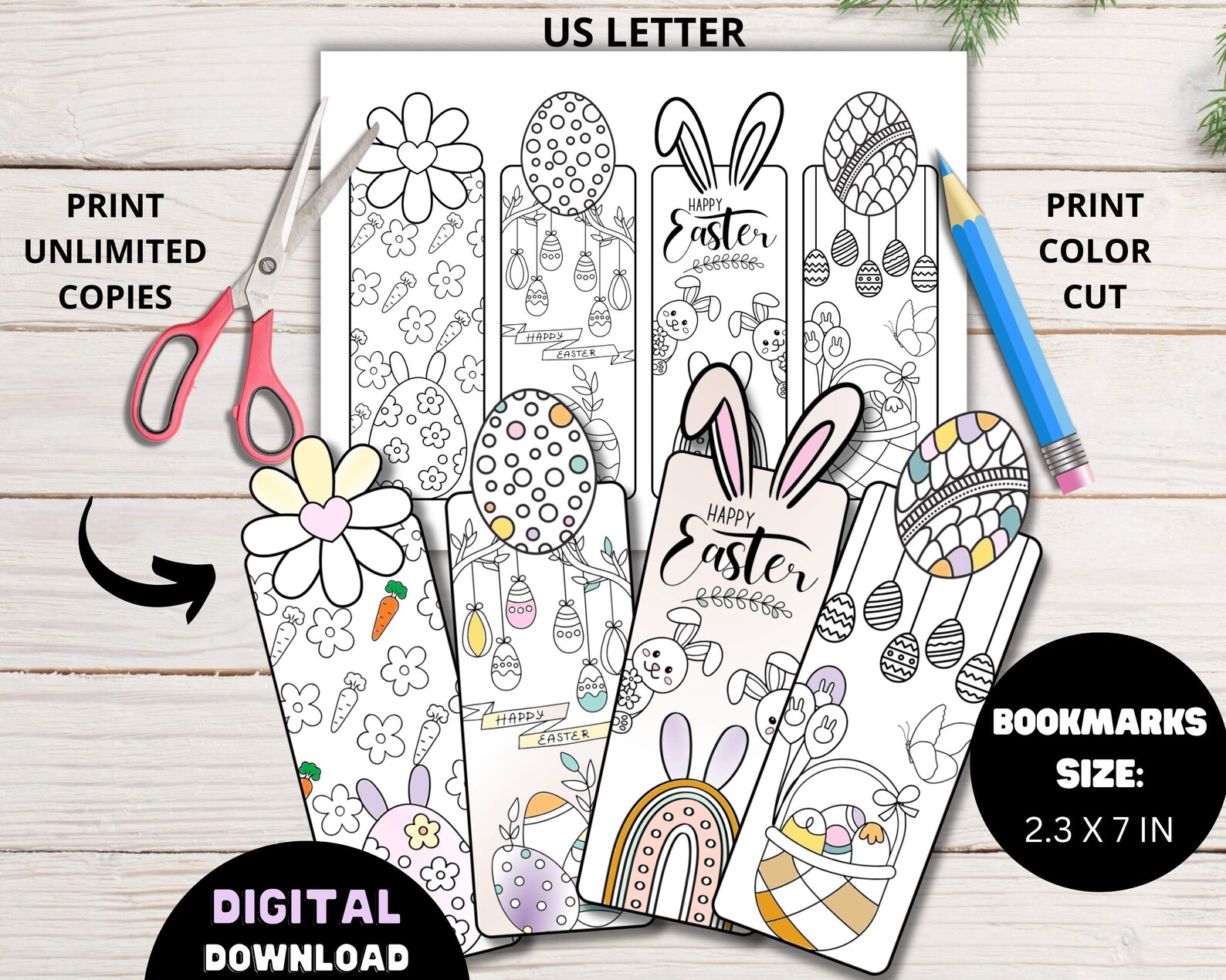 Easter Coloring Bookmarks Pages BUNDLE, Printable Easter Eggs Coloring ...