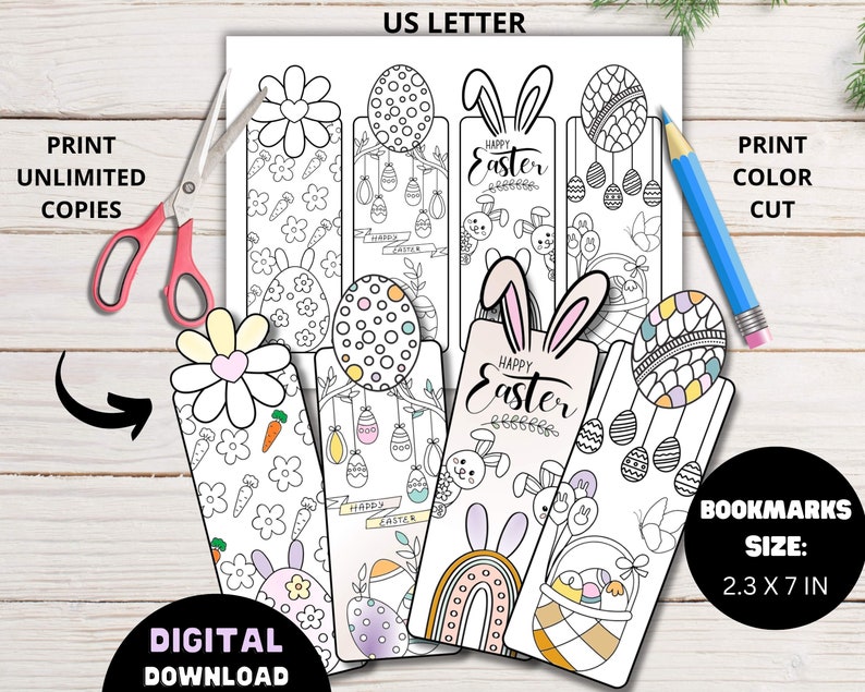 Easter Coloring Bookmarks Pages BUNDLE, Printable Easter Eggs Coloring ...