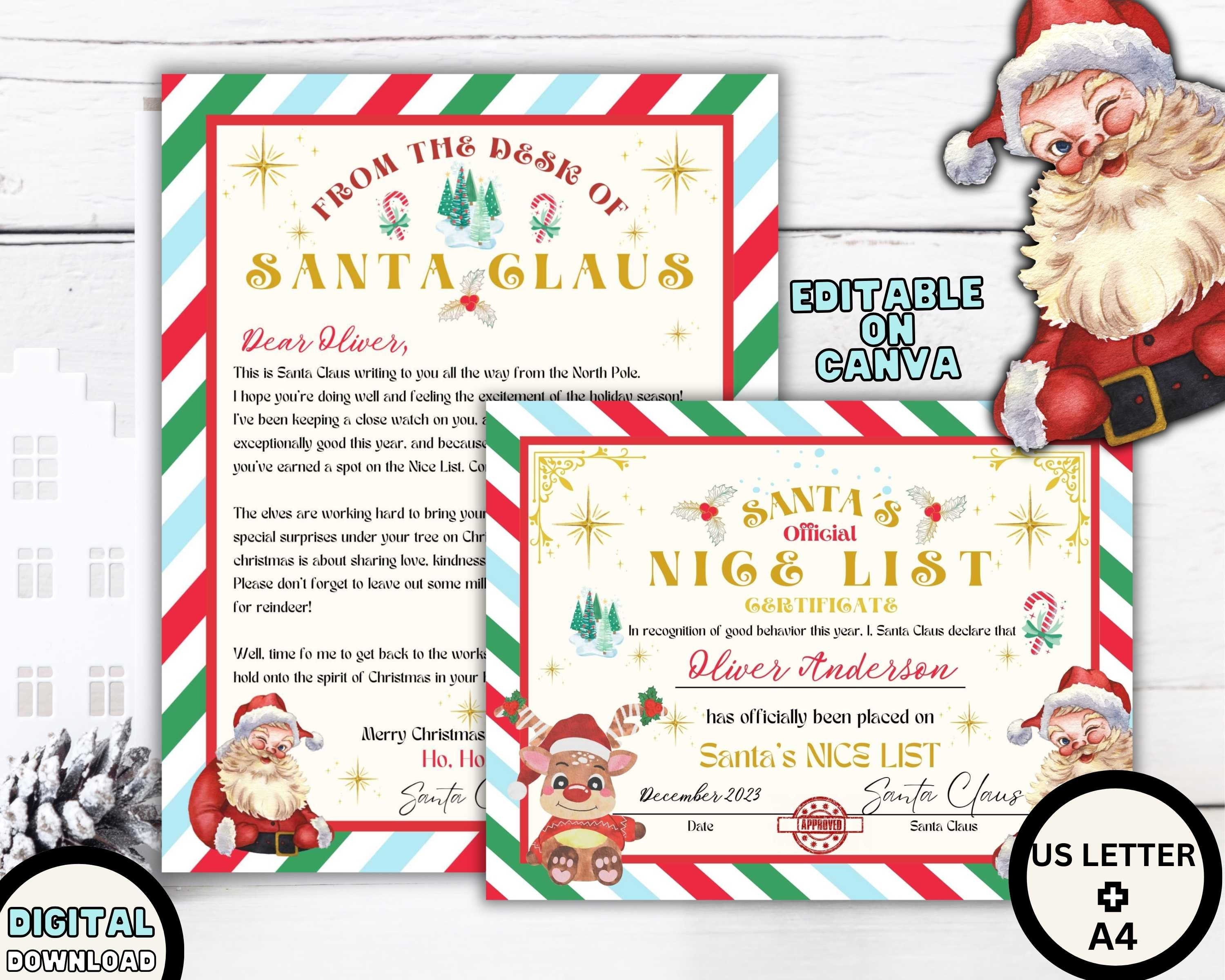 EDITABLE Letter From Santa Printable Nice List Certificate, Christmas ...