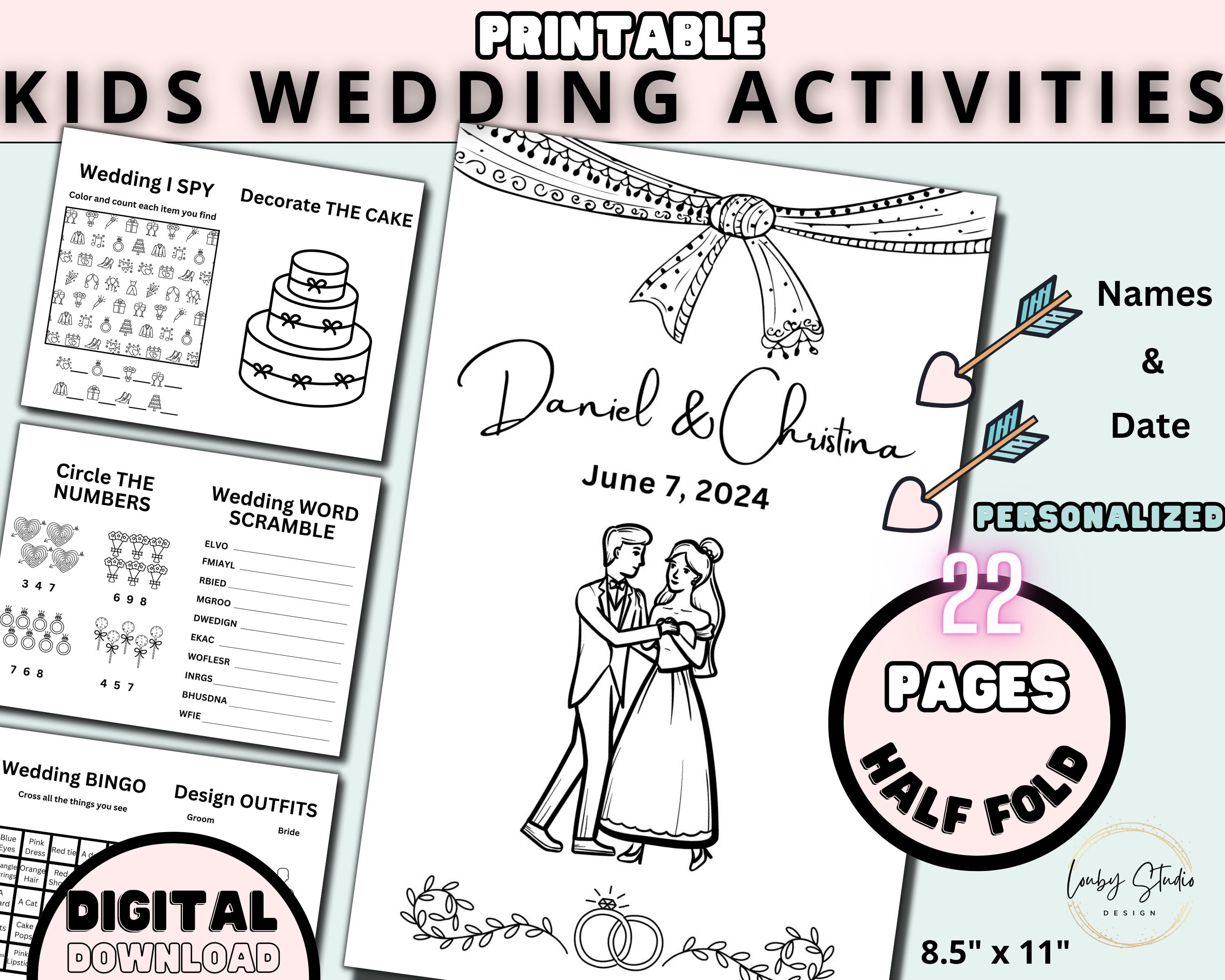 Kids Wedding Activity Book, Printable Wedding Coloring Book Pages ...