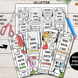 Christian Affirmations Coloring Bookmarks for Kids God Says I Am Bible ...