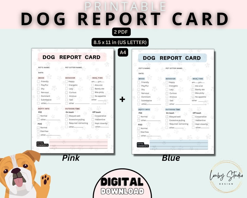 Dog Report Card Template, Printable Pet Sitter Report Form, Dog ...