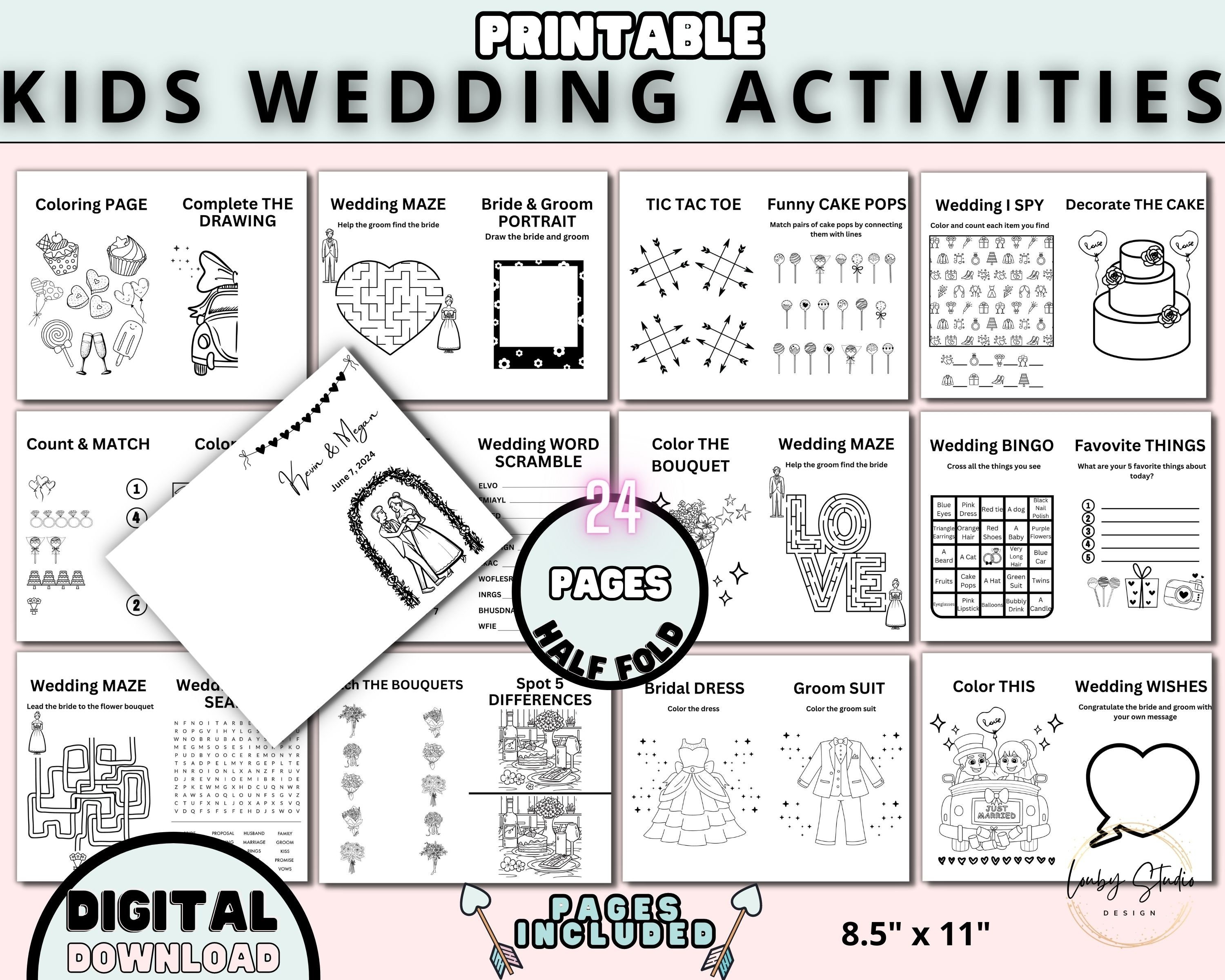 Kids Wedding Coloring Pages Kid Activity Kit Wedding Kids - Etsy
