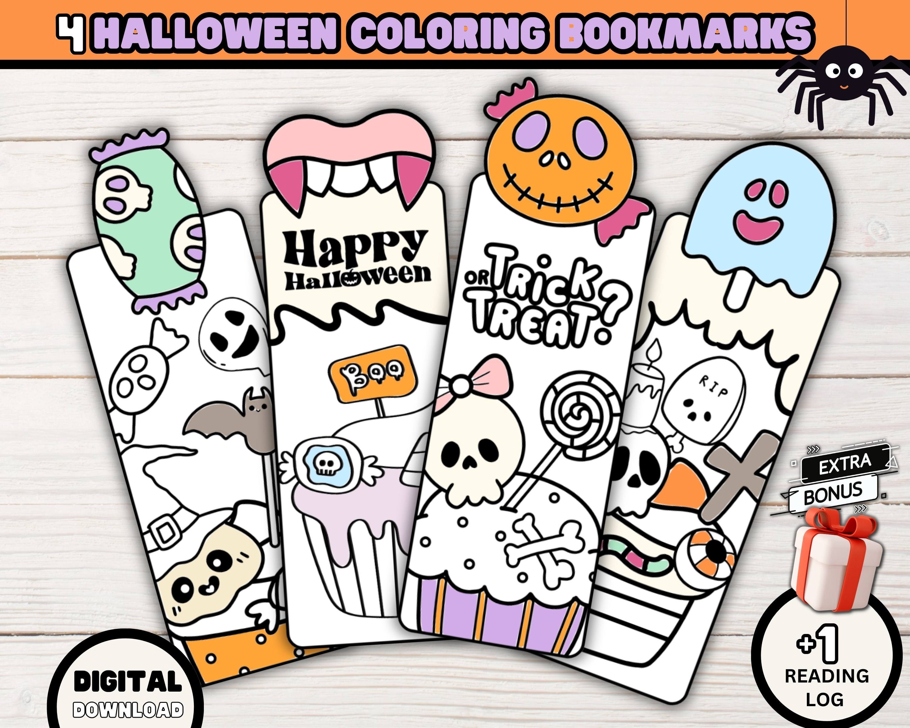 Halloween Cupcake Coloring Bookmarks, Cute Halloween Coloring Page, Boo ...