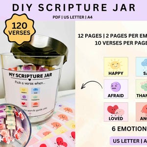 Bible Verse Jar for Kids Scripture Jar, Printable Bible Verse Emotions ...