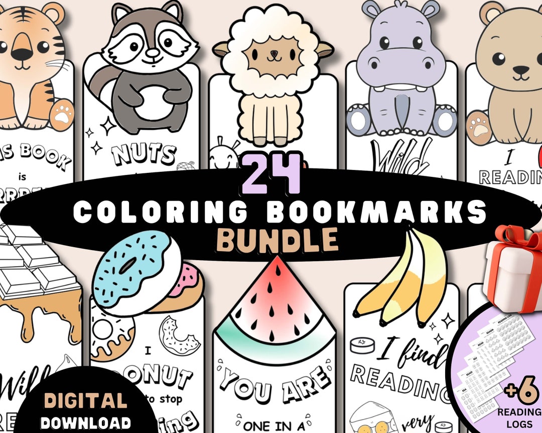 Printable Coloring Bookmarks BUNDLE, Cute Animals Book Marks, Birthday ...