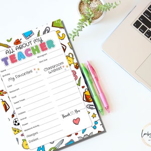 All About My Teacher Printable Questionnaire, Favorites Teacher Survey ...